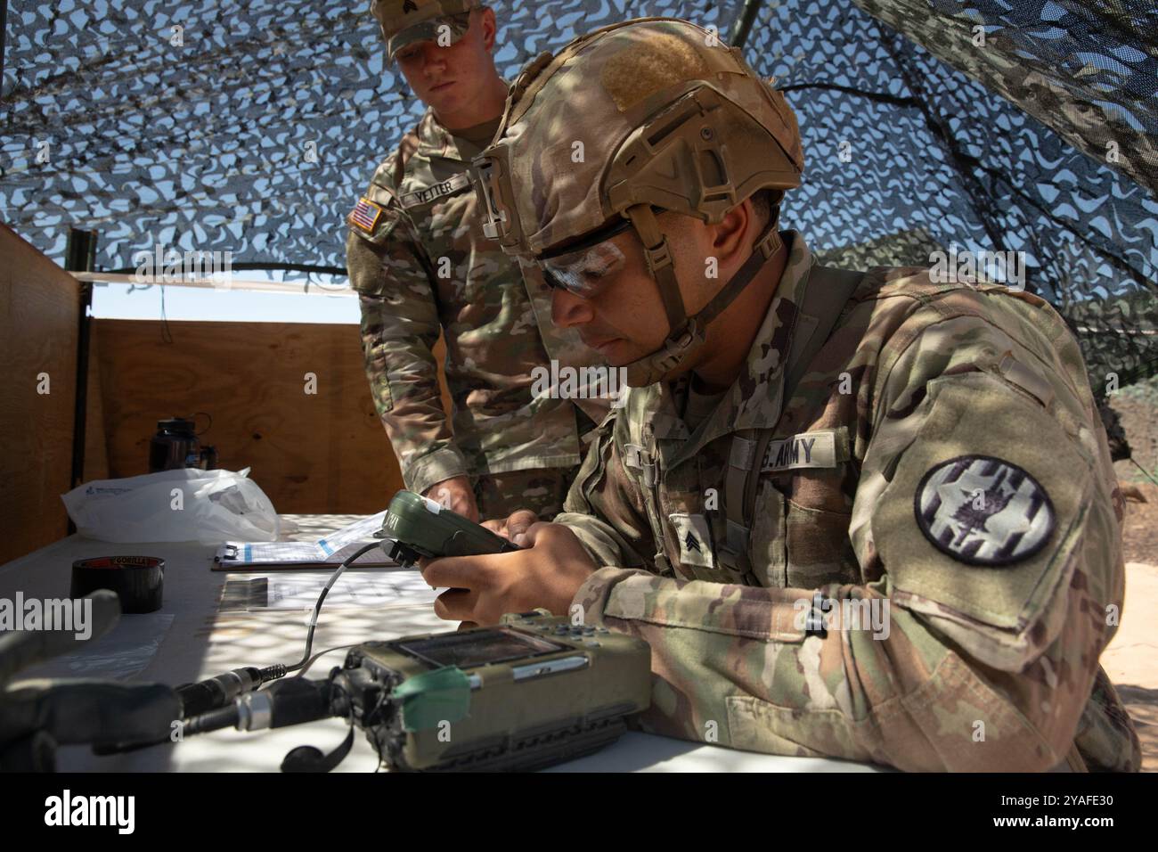 A U.S. Army Soldier assigned to the 93rd Military Police Battalion goes through the patrol lane ...
