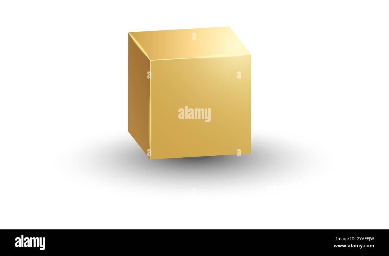 3d gold metallic cube. Realistic vector geometric shape. Golden glossy ...