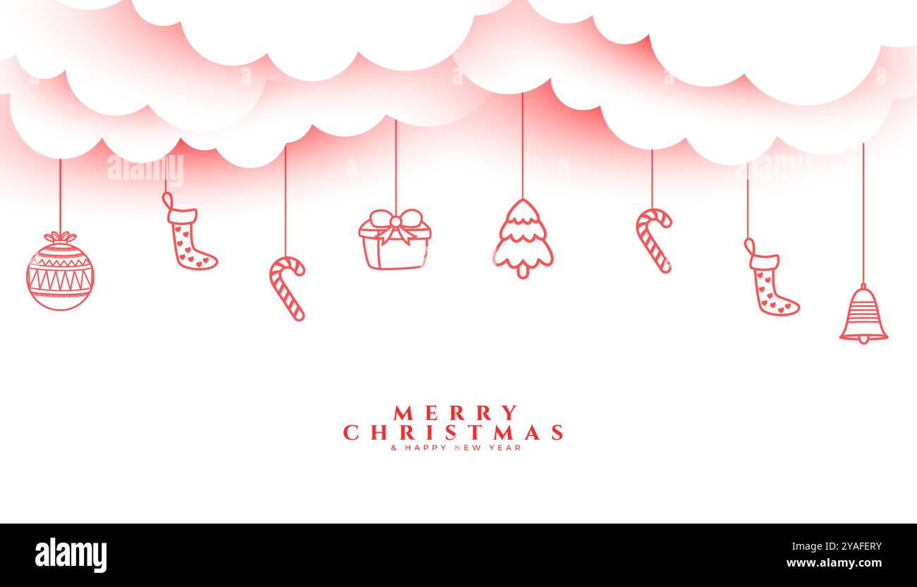merry christmas festive season element background with papercut cloud ...