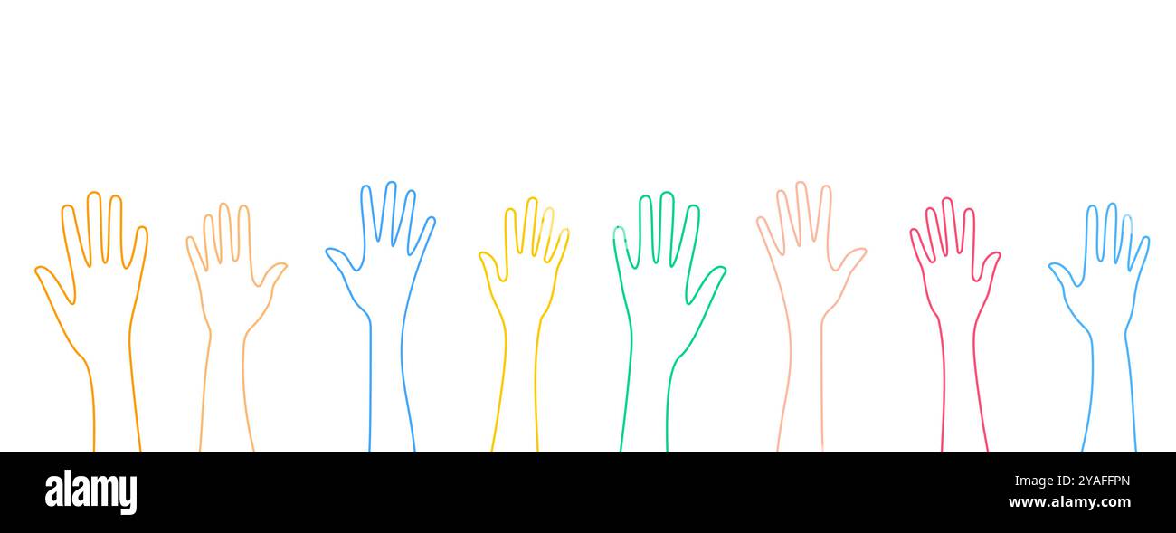line style colorful volunteer hands up design vector Stock Vector Image ...