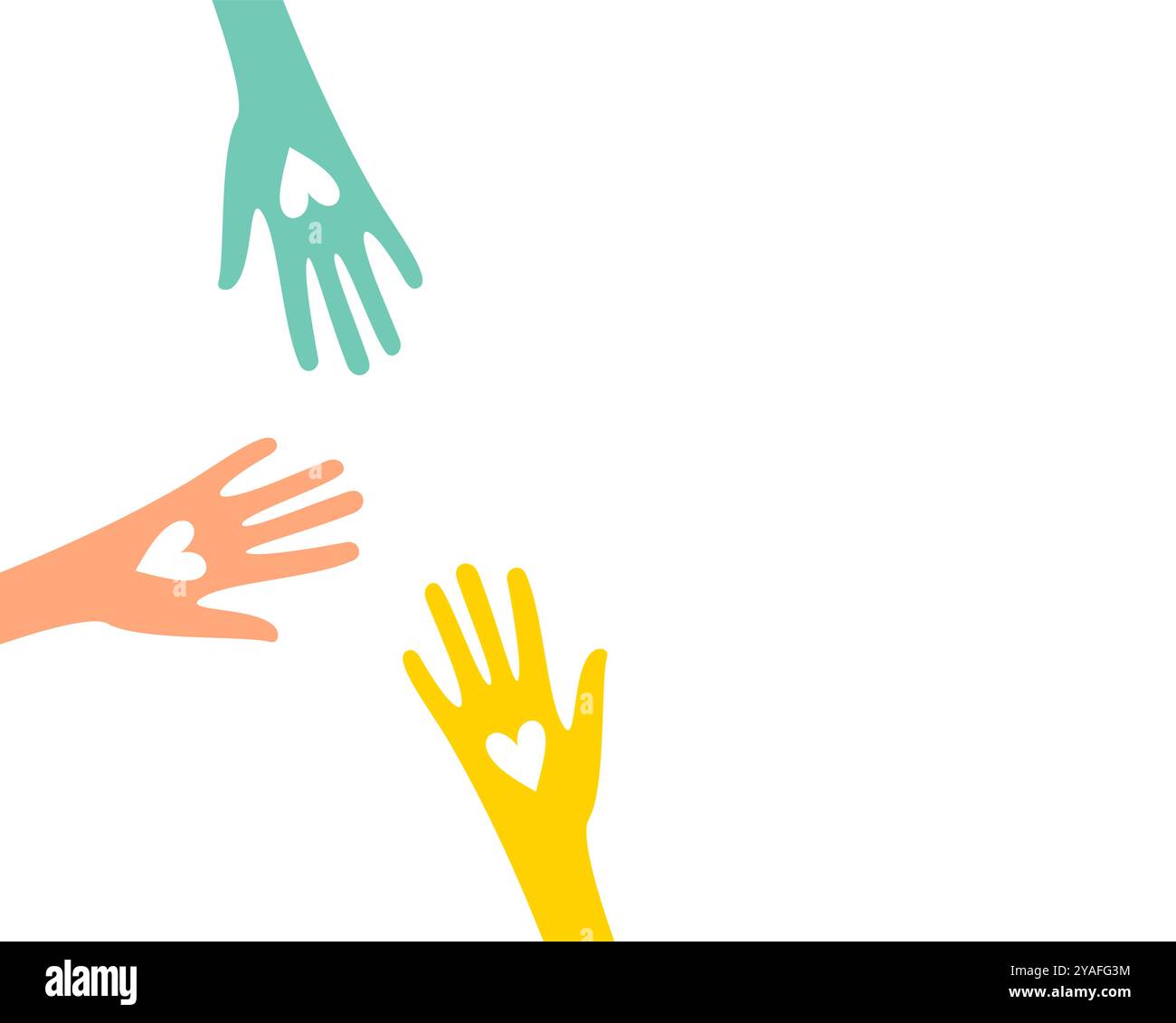 colorful volunteer solidarity group joining hand with cute heart design ...