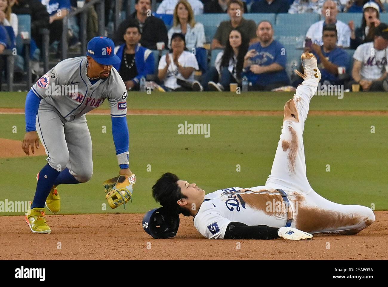 Los Angeles Dodgers Shohei Ohtani is caught stealing second in the ...