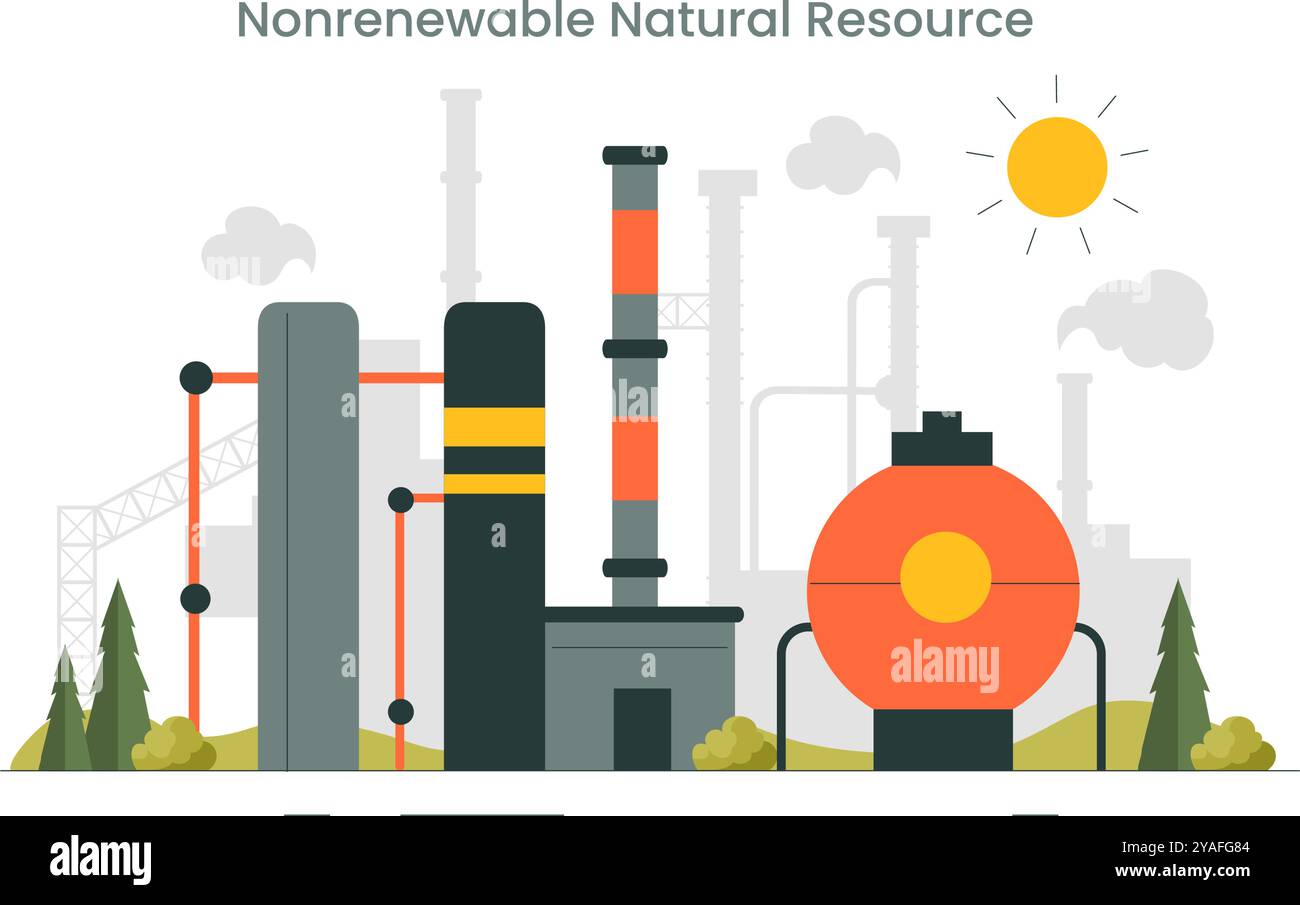 Nonrenewable Natural Energy Resources Vector Illustration Featuring ...