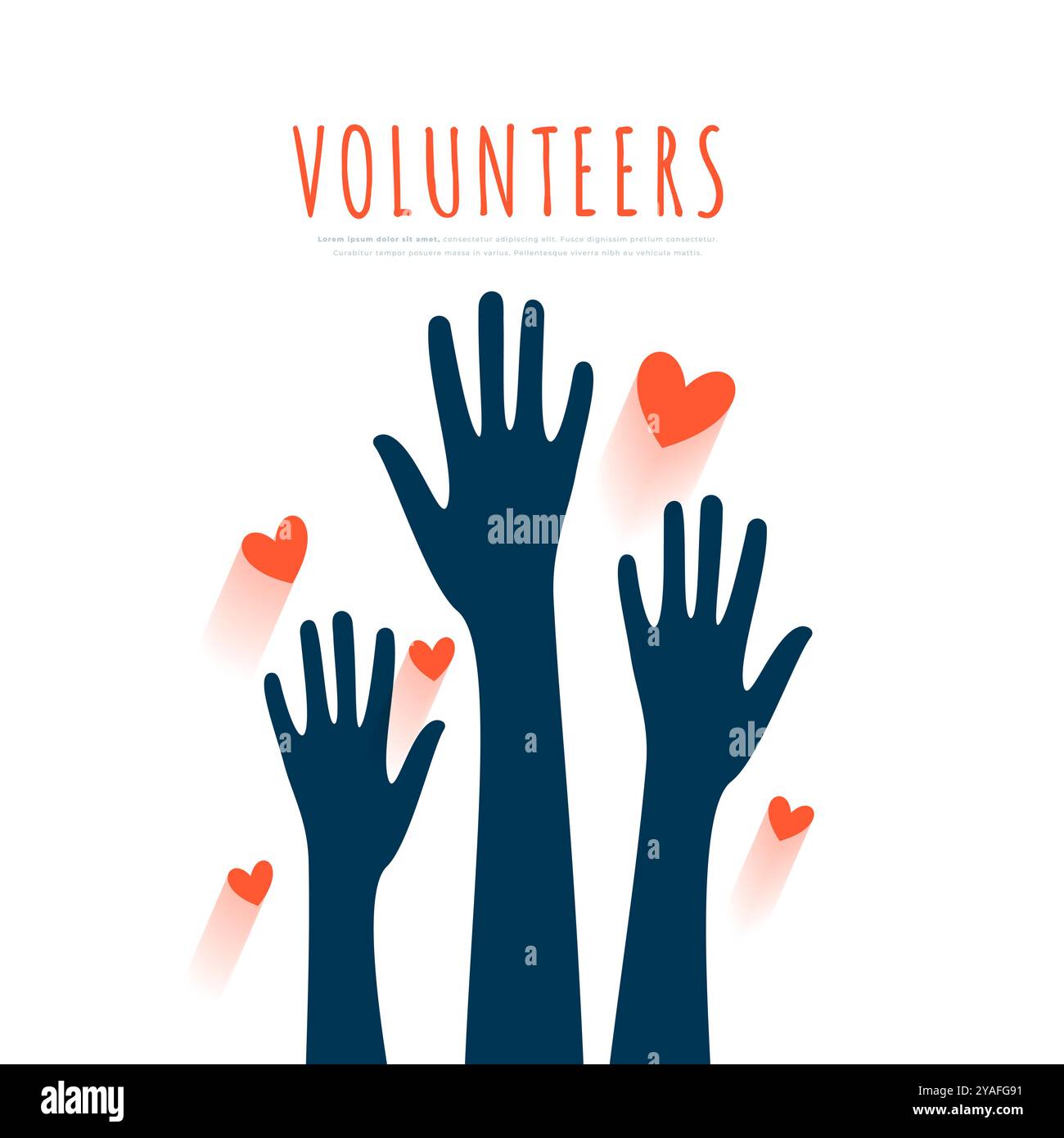 volunteers group raised hand background with love heart vector Stock ...