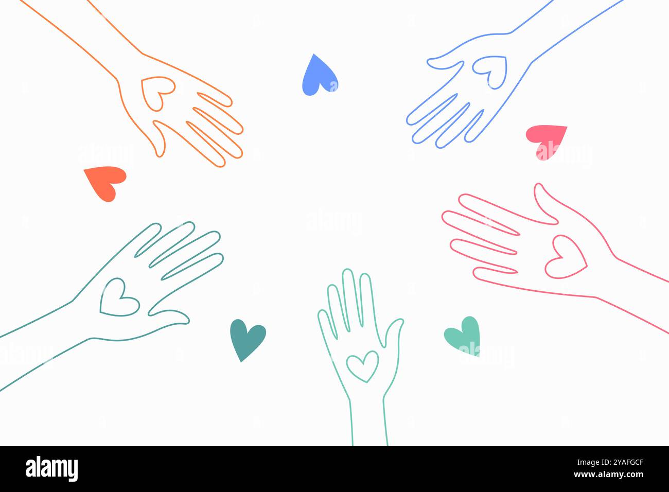 line style colorful volunteers group joining hand together banner ...