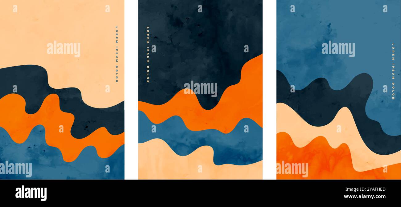 eye catching abstract fluid curvy poster in set of three vector Stock ...