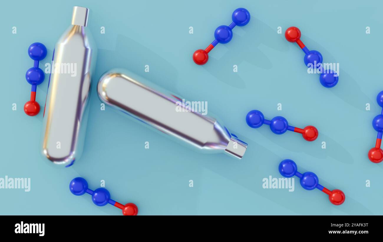 3d rendering of Nitrous oxide (N2O) molecules, also known as laughing ...