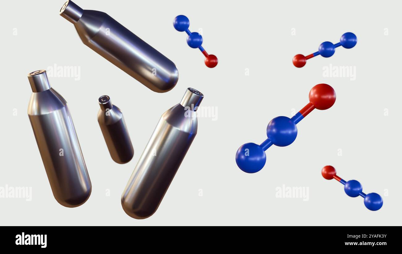 3d rendering of Nitrous oxide (N2O) molecules, also known as laughing gas Stock Photo - Alamy