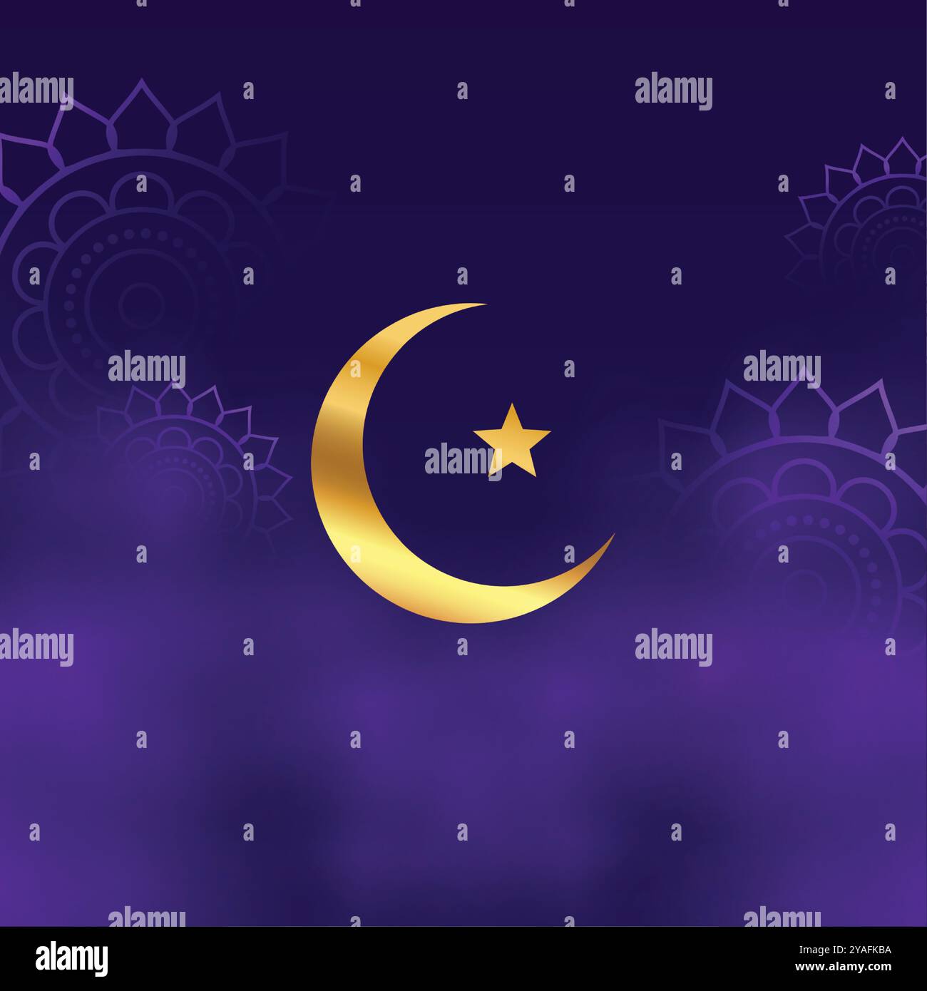 shiny crescent symbol on purple background with smoke effect vector ...