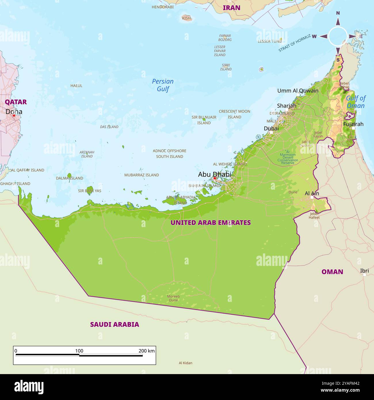 Uae Physical Map 0802 Houthis Force Maersk, Mediterranean Shipping