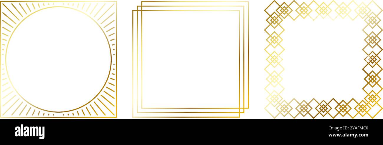 Gold thin frames set. Golden square borders in art deco style. Thin ...