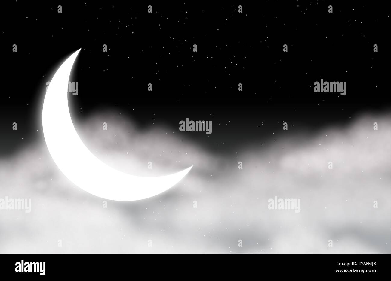 realistic half moon and star night sky background with clouds design ...