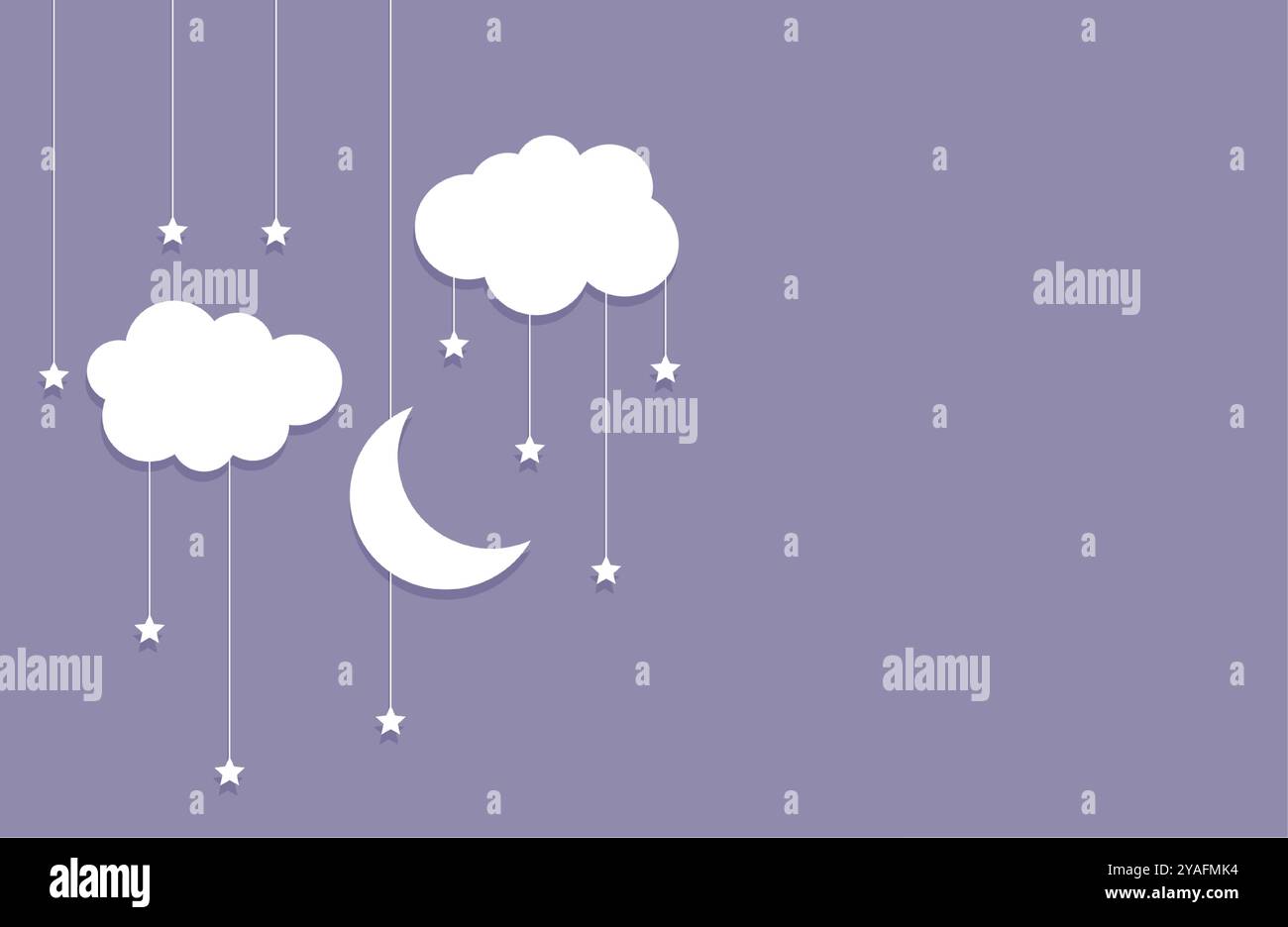 hanging style crescent moon and star background with cloud design ...