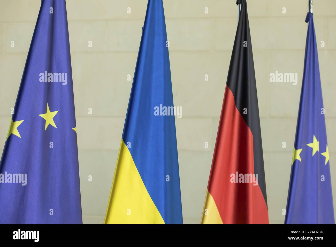 Flags of the European Union (EU), Ukraine and the Federal Republic of ...