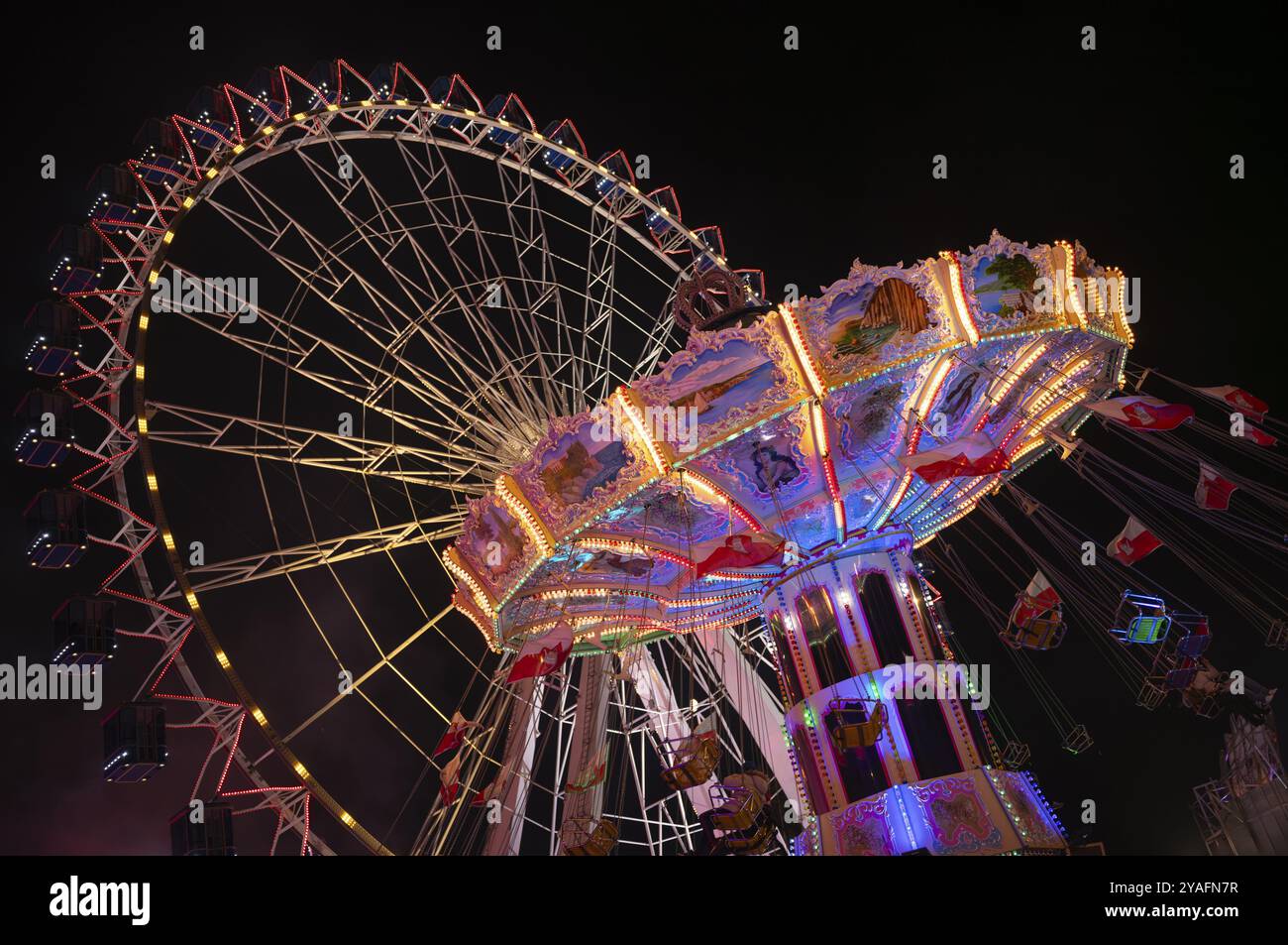 Night shot, Ferris wheel, Europa Rad, chain carousel, Cannstatter ...