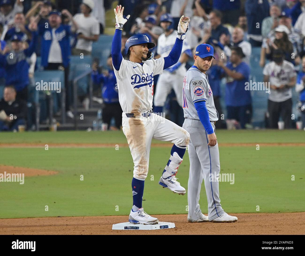 Los Angeles Dodgers Mookie Betts celebrates next to New York Mets ...