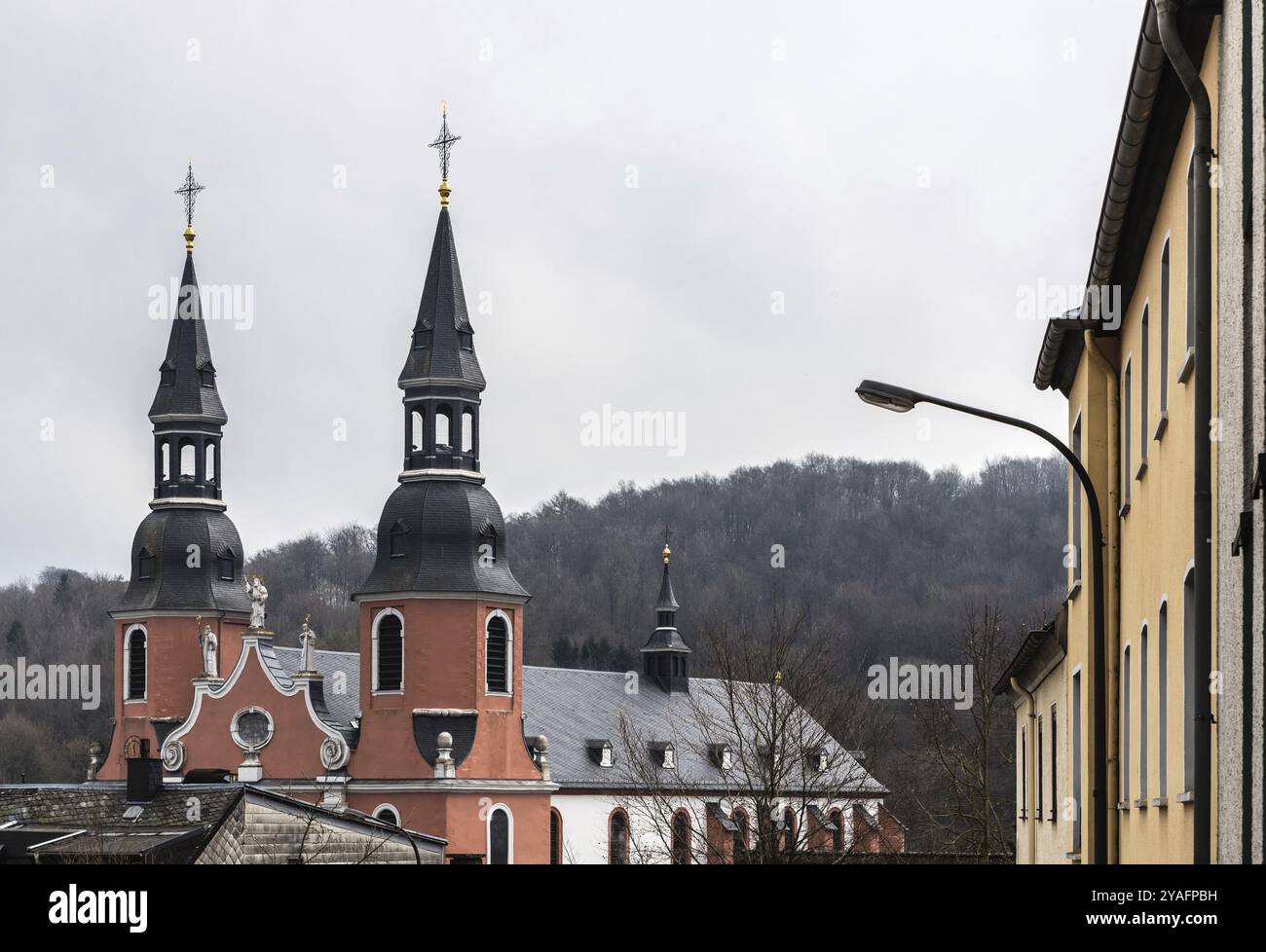 Prum, Rhineland-Palatinate Germany -04 08 2019 View over the red twin ...