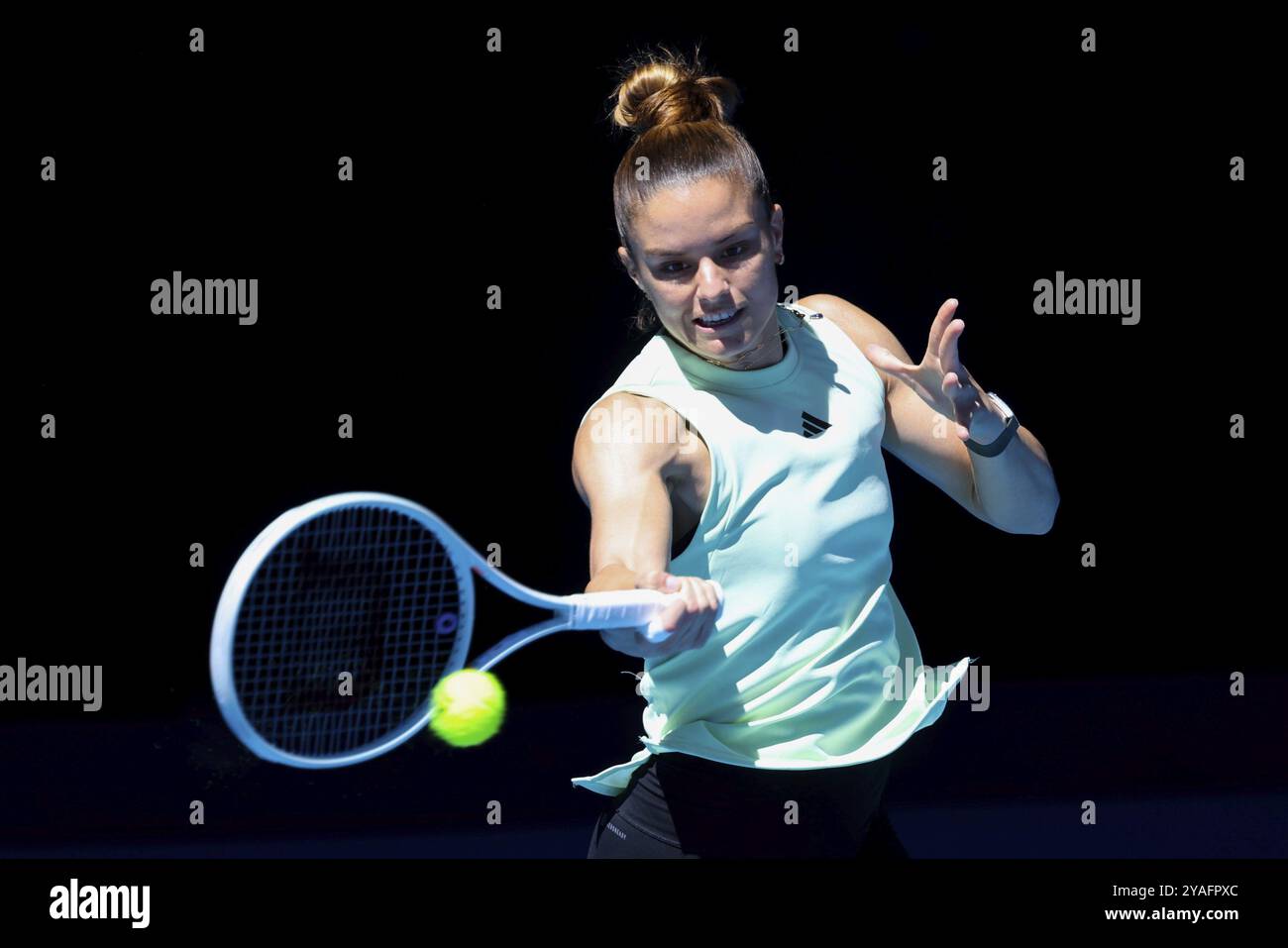 MELBOURNE, AUSTRALIA, JANUARY 11: Maria Sakkari of Greece completes a ...