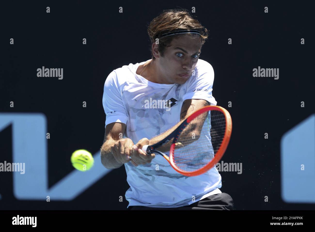 MELBOURNE, AUSTRALIA, JANUARY 11: Flavio Cobolli of Italy on his way to ...