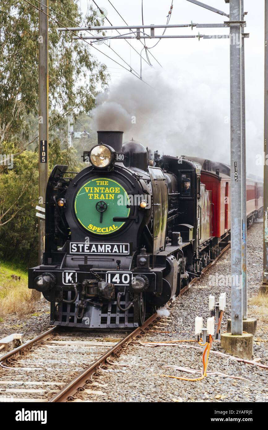 MELBOURNE, AUSTRALIA, AUG 27 2023: A vintage steamrail train ...