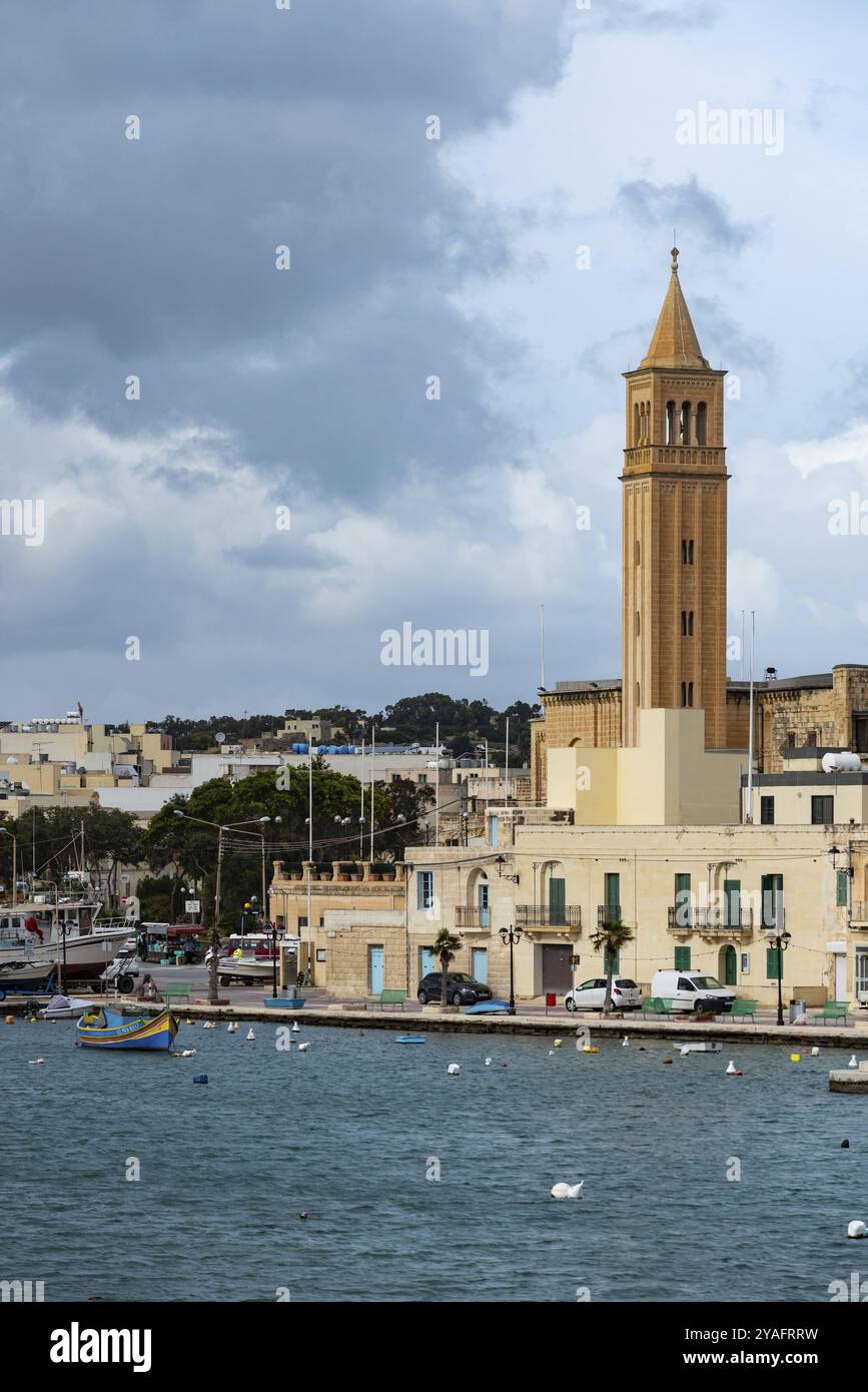 Marsakala, Malta, 01 07 2022: View over the sea, harbor and village ...