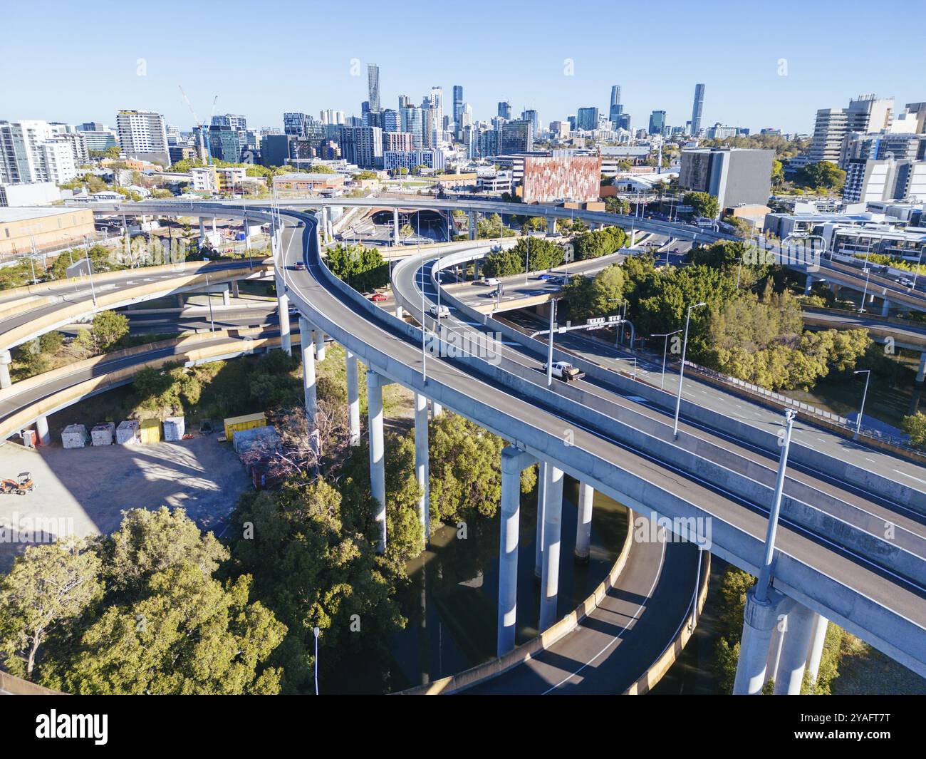 The extensive Bowen Hills Interchange on a clear winter's day in ...