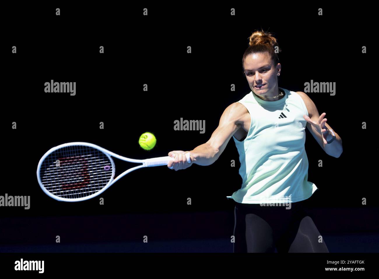 MELBOURNE, AUSTRALIA, JANUARY 11: Maria Sakkari of Greece completes a ...