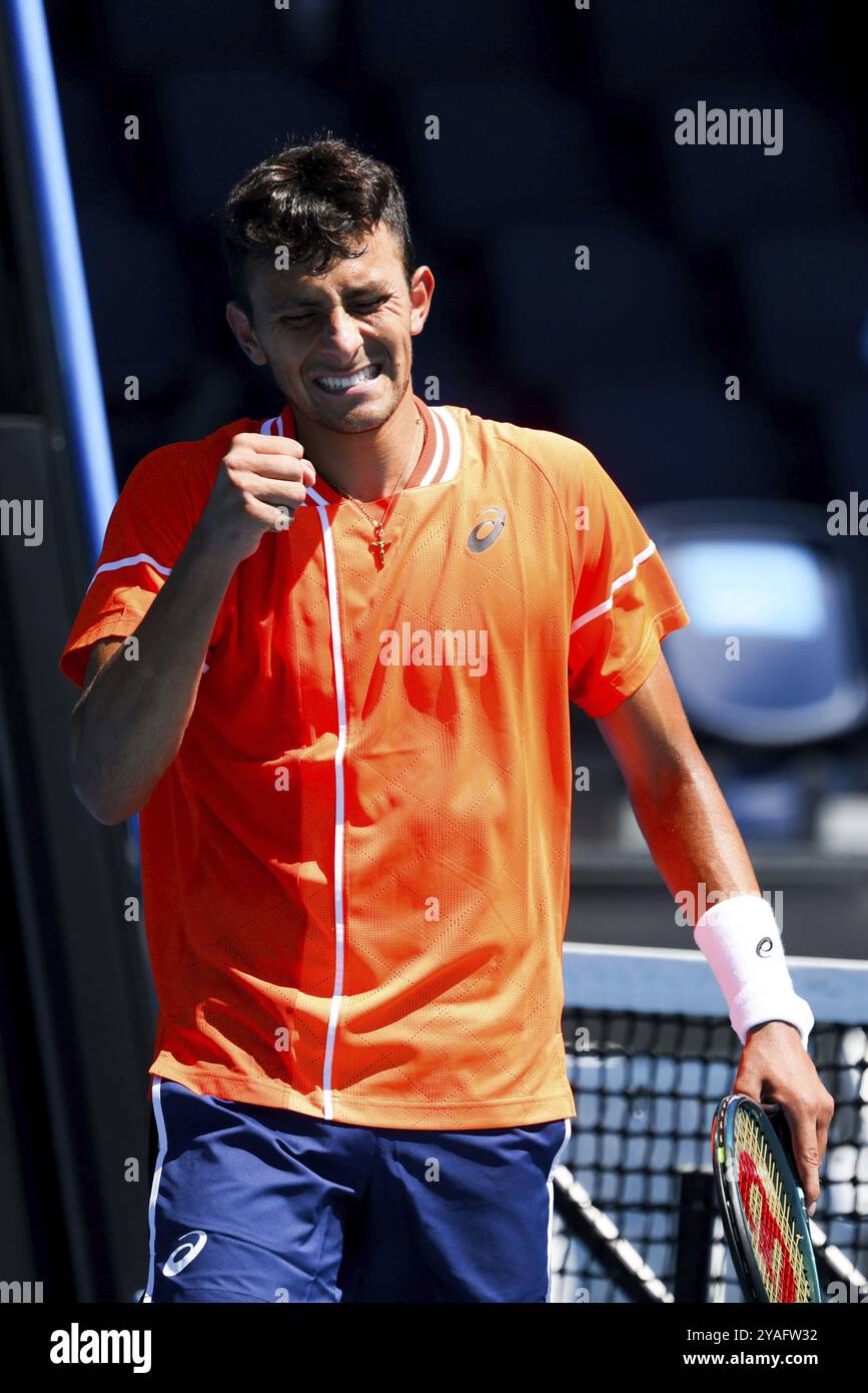 MELBOURNE, AUSTRALIA, JANUARY 11: EmilioNava of USA celebrates beating ...