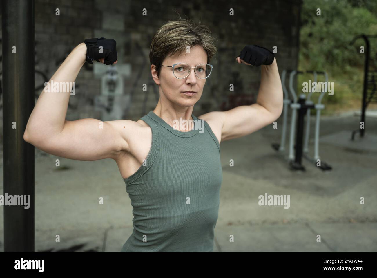 Portrait of a 36 year old white bodybuilder woman, Brussels, Belgium ...