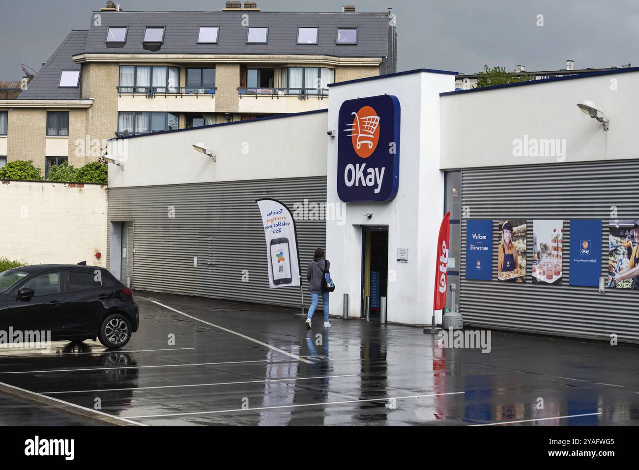 Jette, Brussels Capital Region, Belgium, 05 12 2021 Parking lot and ...