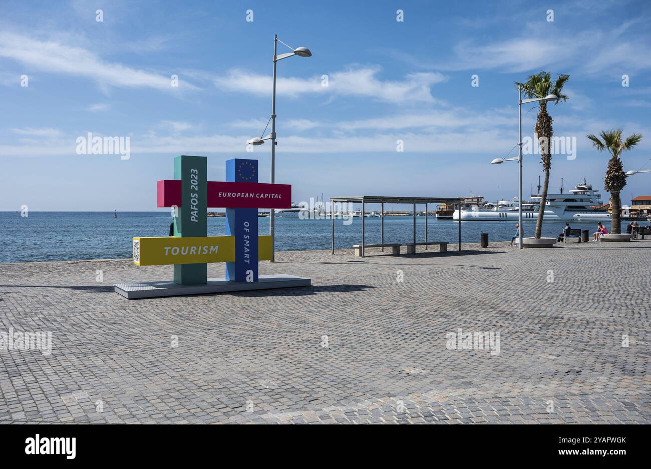 Paphos, Paphos District, Cyprus, March 23, 2023, Toruism signs at the ...