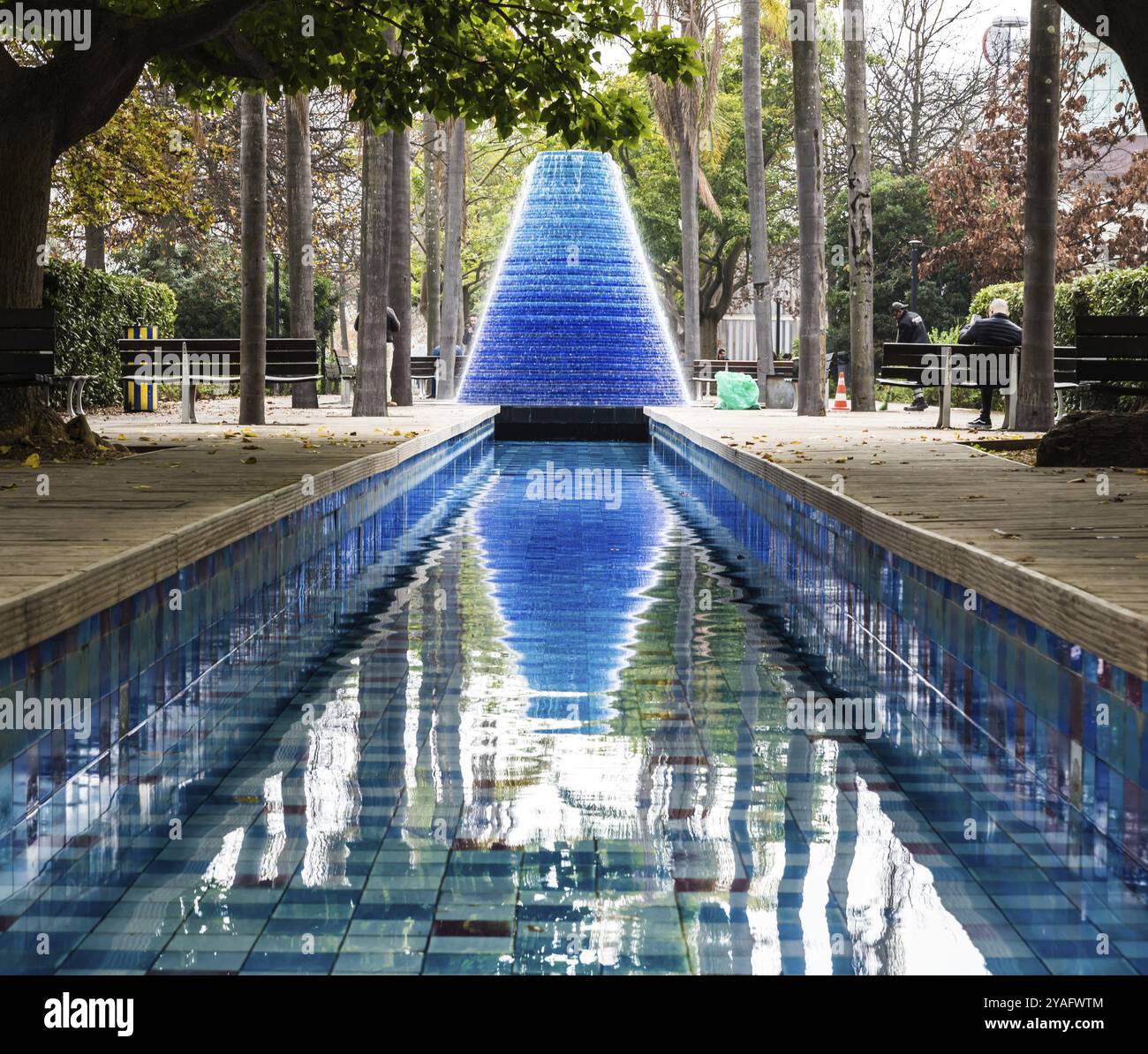 Oriente, Lisbon, Portugal, 12 28 2018: Reflecting blue pyramid shaped ...