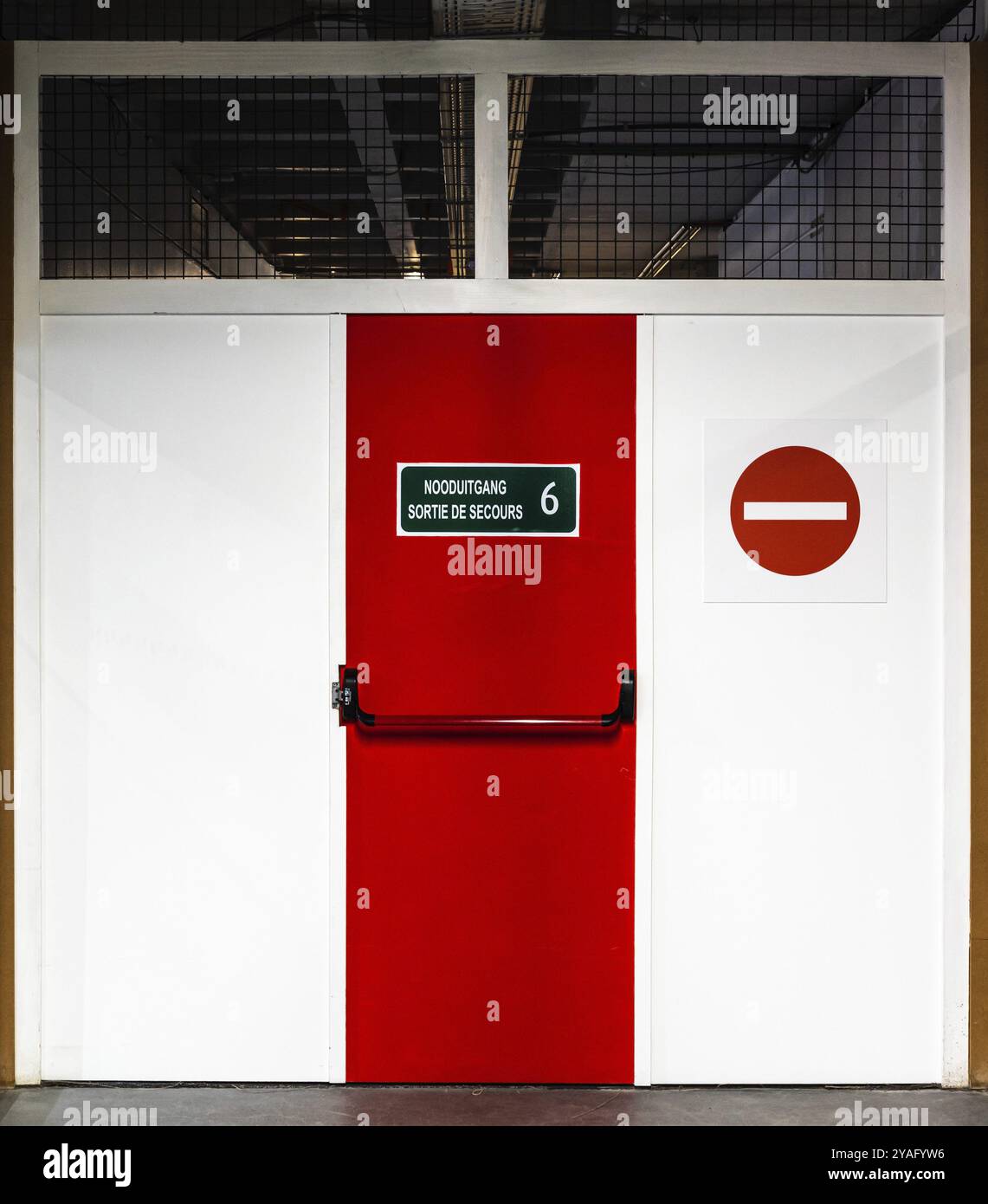 Laeken, Brussels, Belgium, 12 28 2022, White and red emergency exit ...