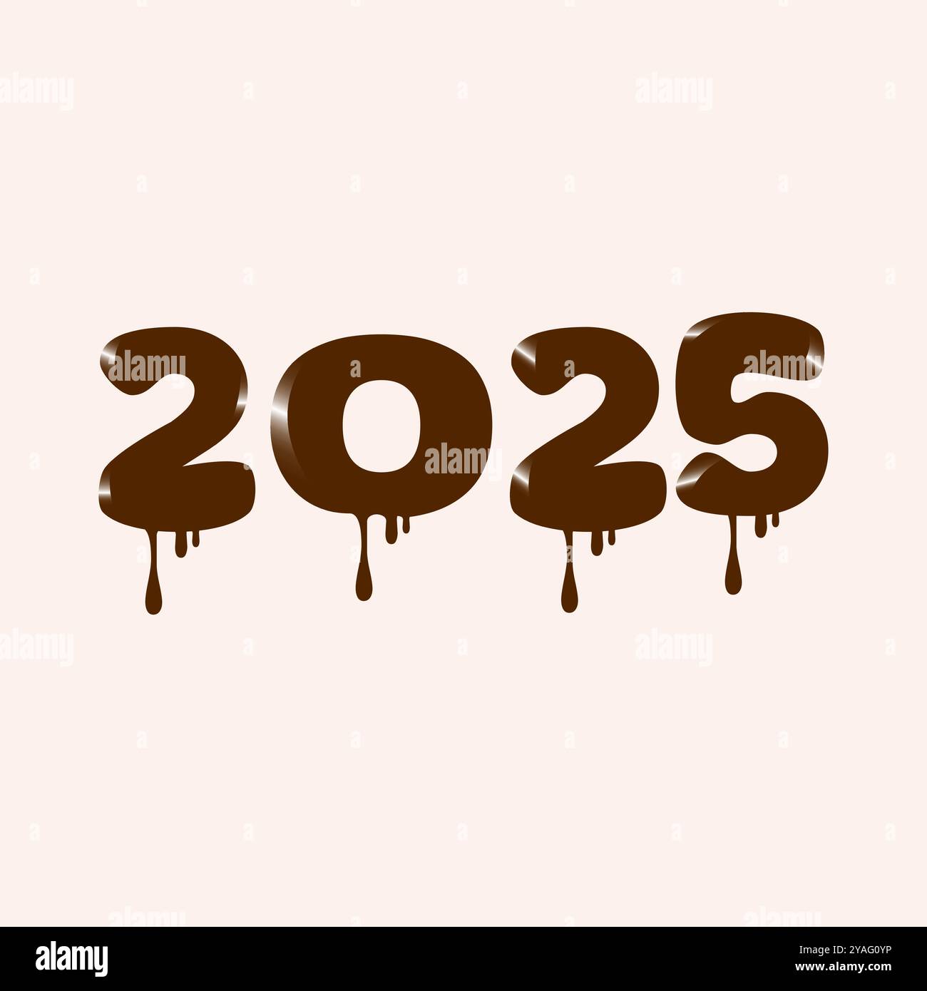 New year 2025 3d text number melted chocolate concept for celebration ...