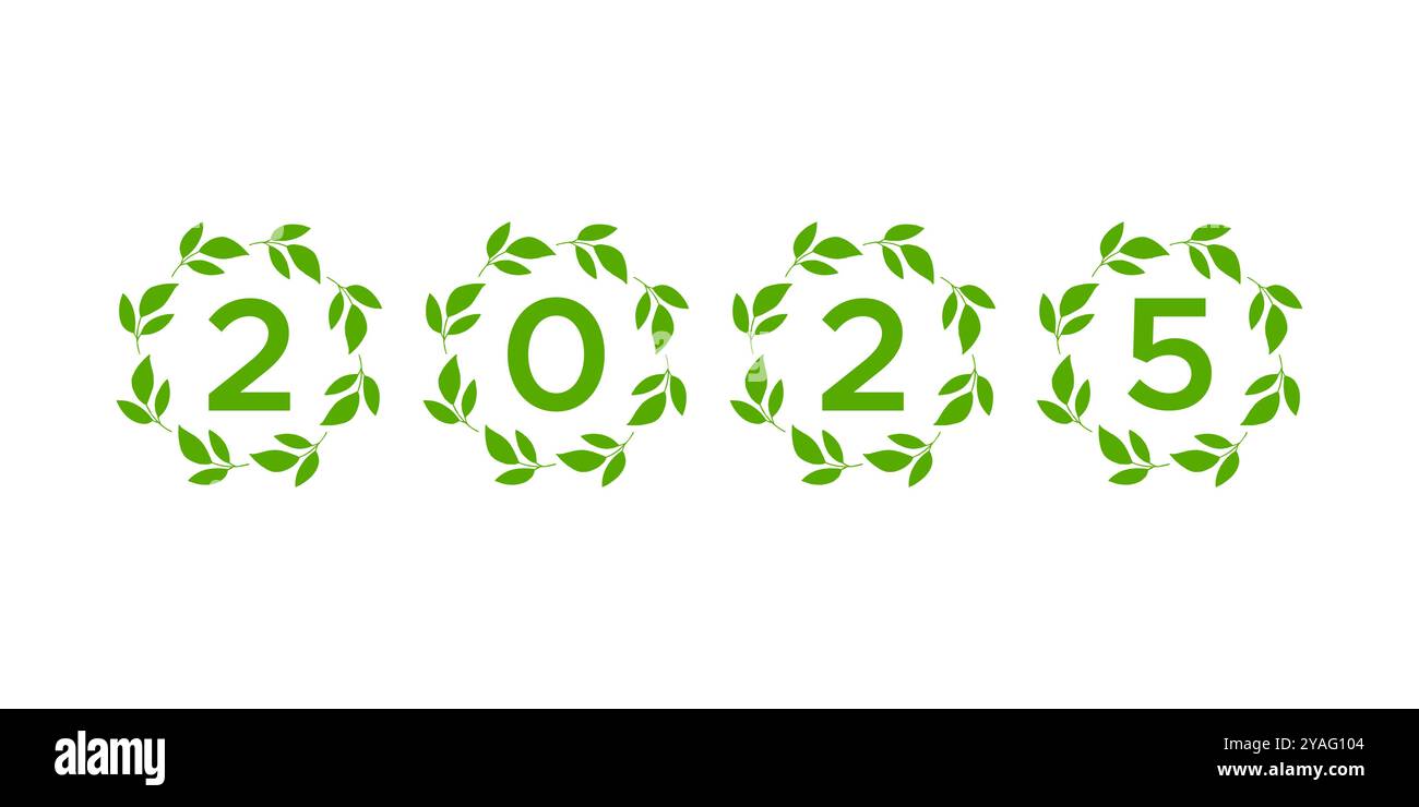 New year 2025 text number in circular floral leafs frame isolated on ...