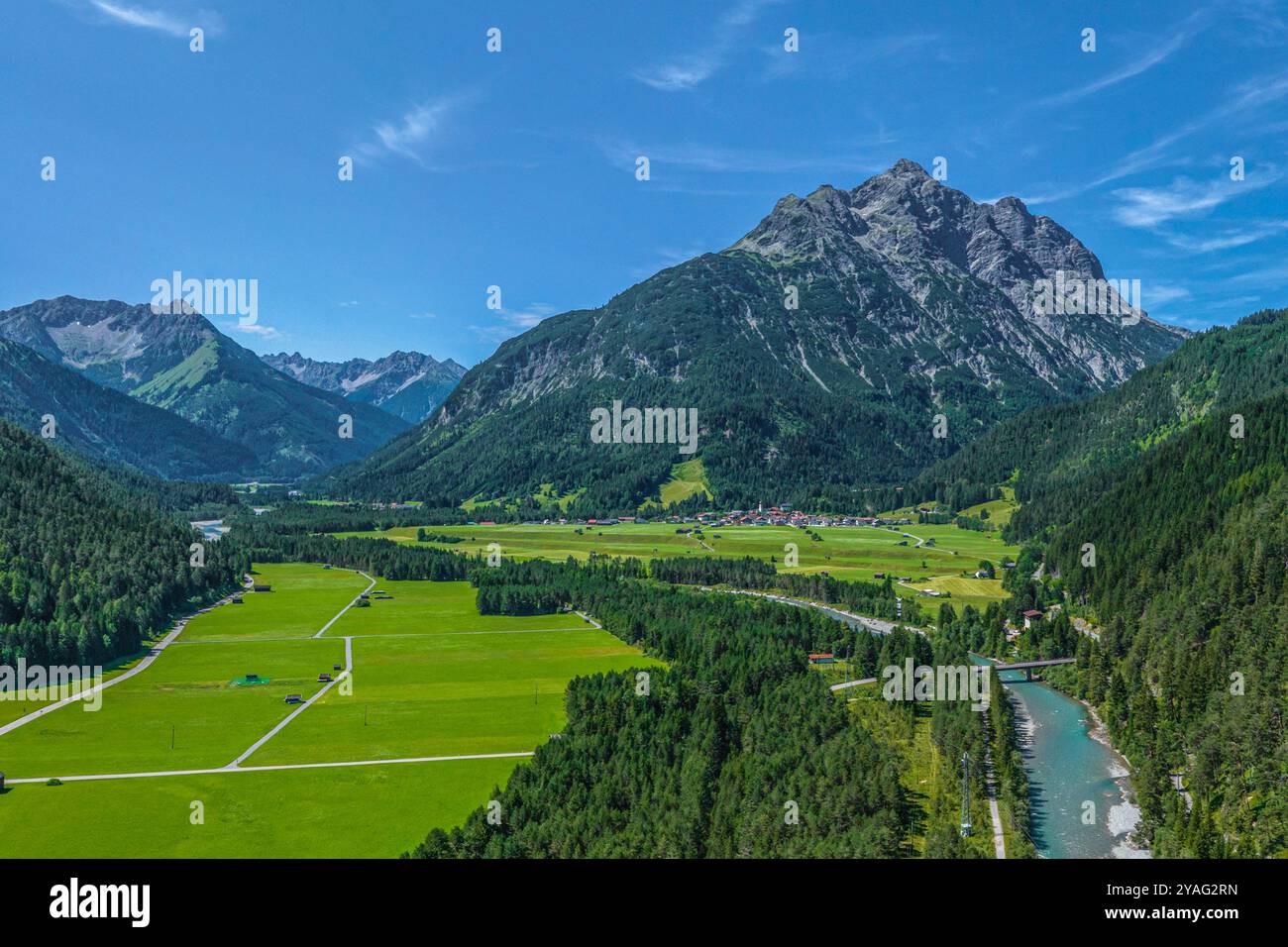 View of the Tiroler Lech Nature Park near Stanzach in the district of ...