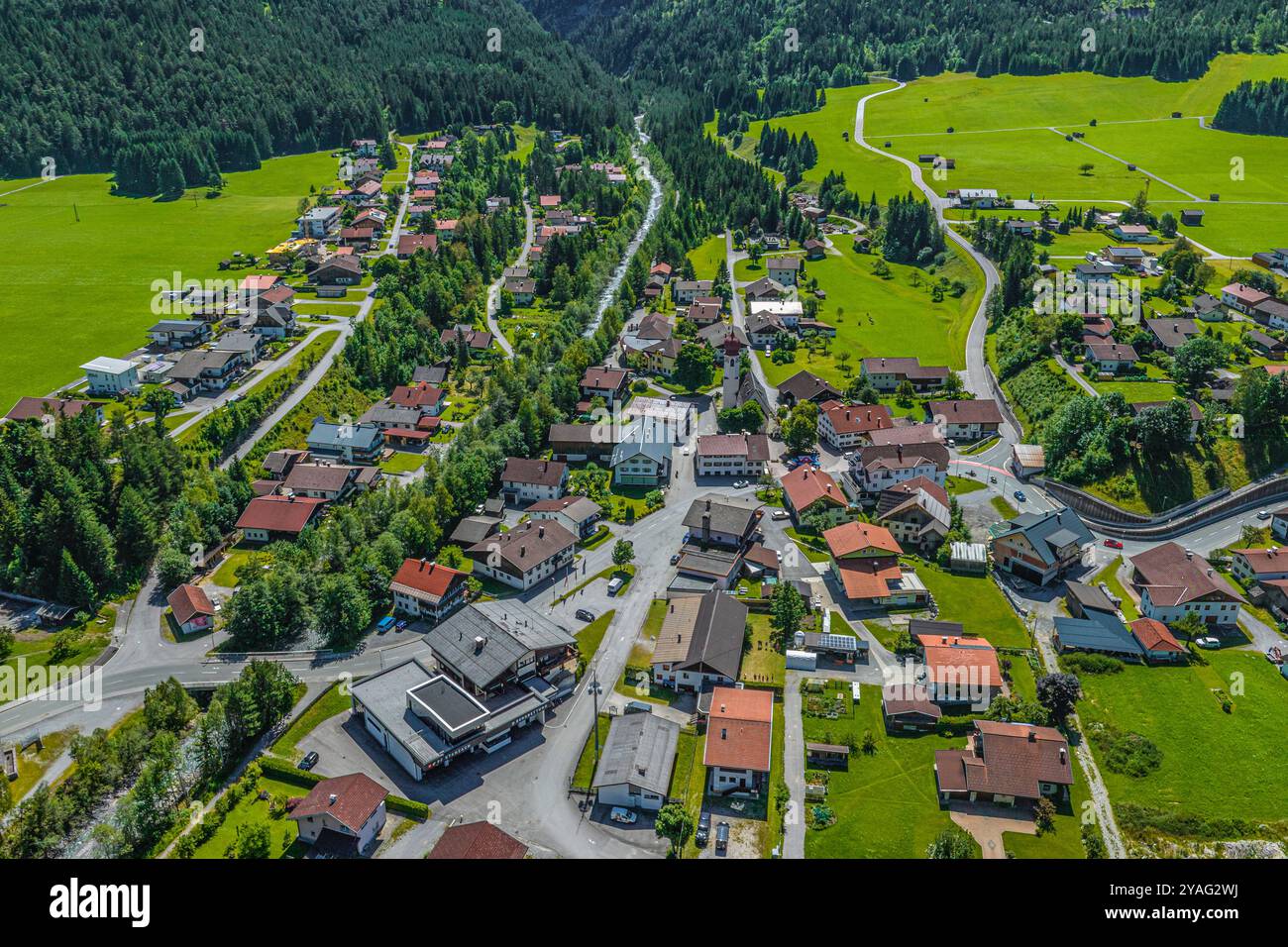 View of the Tiroler Lech Nature Park near Stanzach in the district of ...