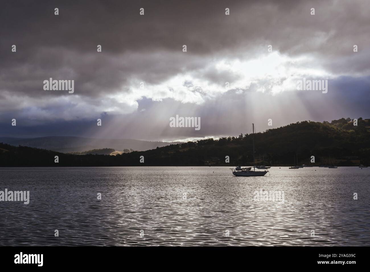 Views of the landscape of Port Huon near sunset on a cool summer's day ...