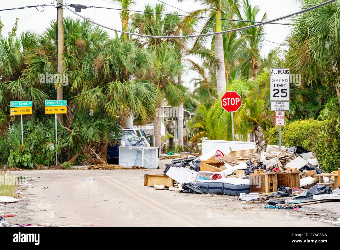 Debris on the streets of Manasota Key Florida after Hurricane Milton ...