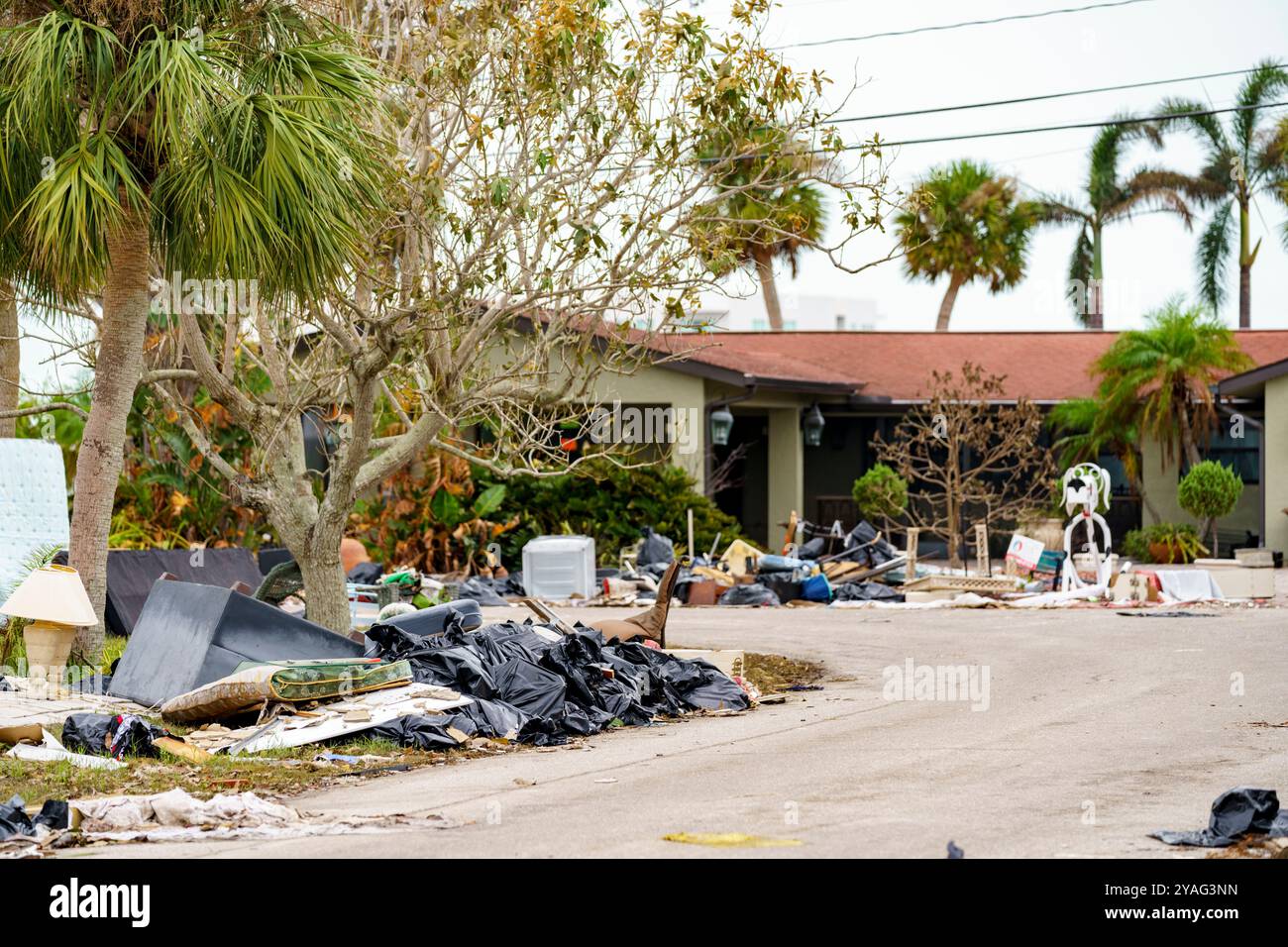 Debris on the streets of Manasota Key Florida after Hurricane Milton ...
