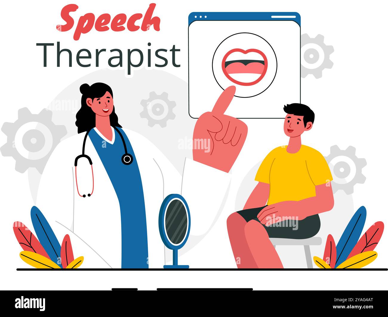 Speech Therapy Vector Illustration featuring a Therapist Teaching Basic ...