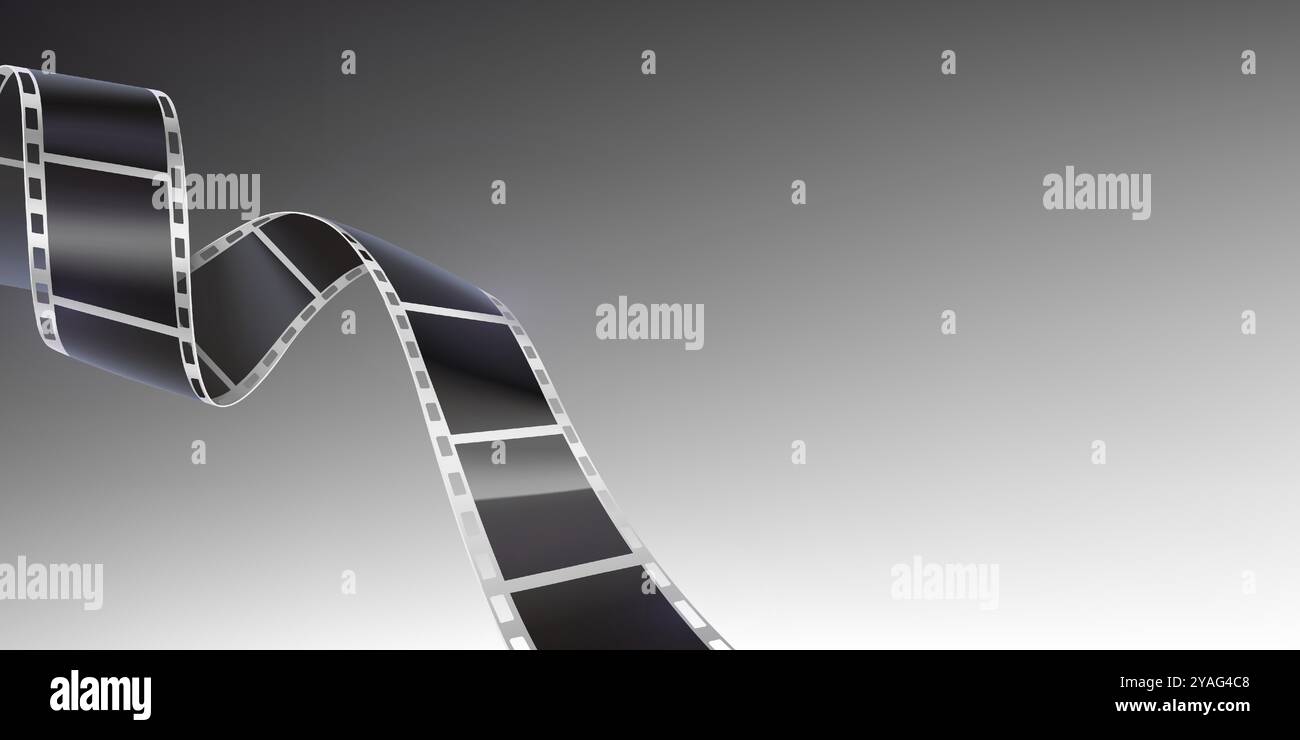 Movie banner with film strip roll on white background with space for ...