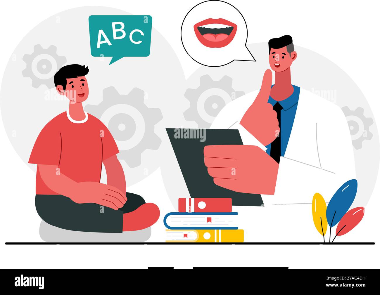 Speech Therapy Vector Illustration featuring a Therapist Teaching Basic ...