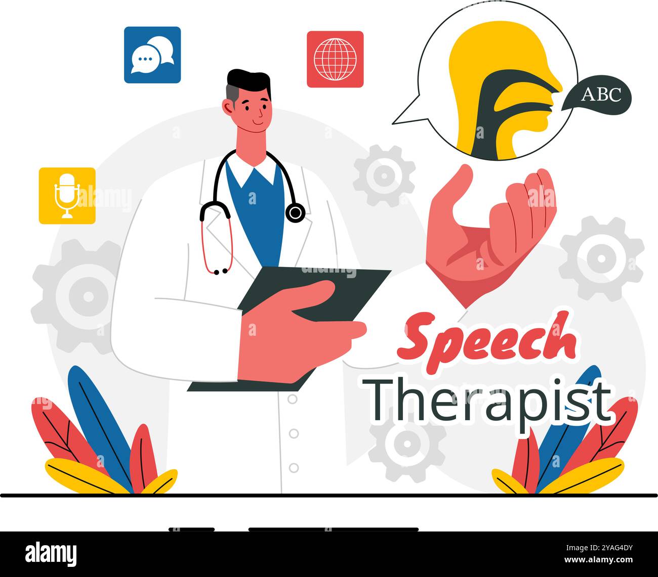 Speech Therapy Vector Illustration featuring a Therapist Teaching Basic ...