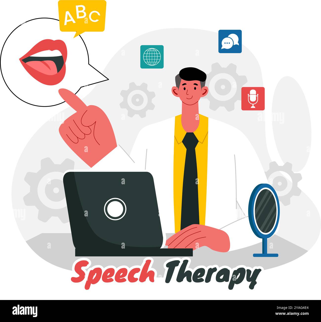 Speech Therapy Vector Illustration featuring a Therapist Teaching Basic ...