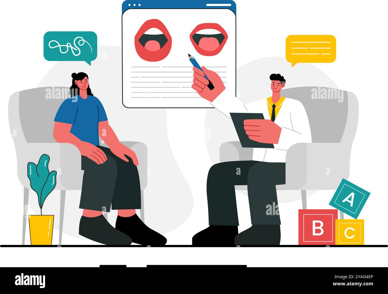 Speech Therapy Vector Illustration featuring a Therapist Teaching Basic ...