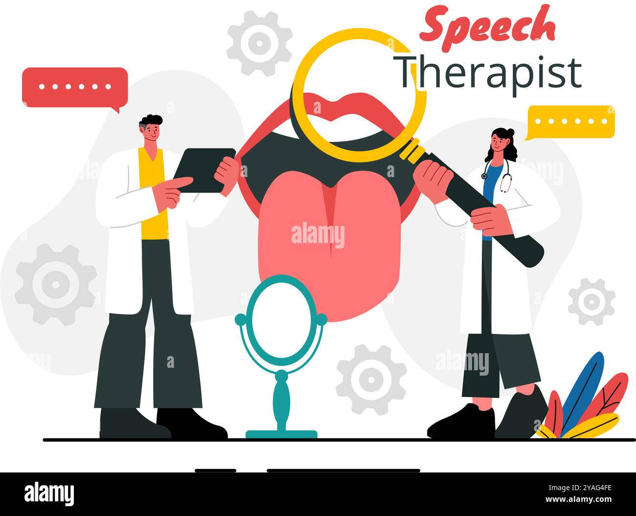 Speech Therapy Vector Illustration featuring a Therapist Teaching Basic ...