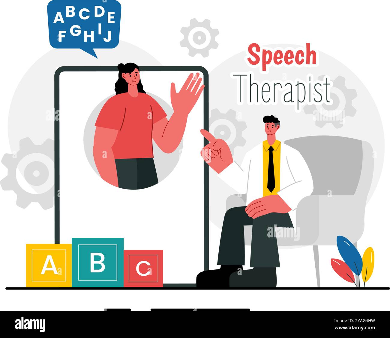 Speech Therapy Vector Illustration featuring a Therapist Teaching Basic ...