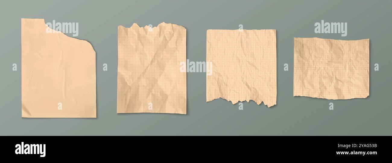 Brown old torn paper sheet. Crumpled poster with crease effect. Vintage ...