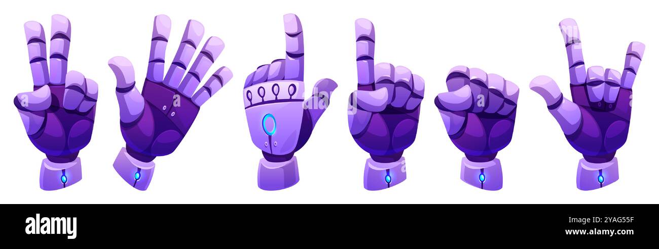 Robot hand gestures set isolated on white background. Vector cartoon ...